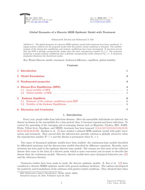 Pdf Global Dynamics Of A Discrete Seir Epidemic Model With Treatment