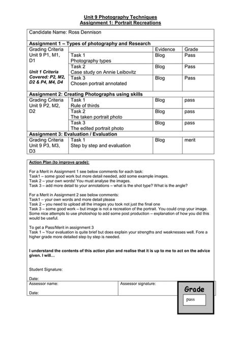 Unit 9 Assignment 1 Marking Sheet Portrait Recreations Ross Dennison Pdf