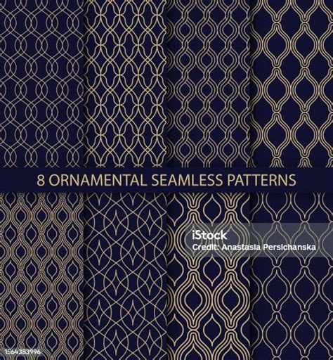 풍부한 파란색과 금색 오리엔탈 패턴 컬렉션 동양 스타일의 아랍 장식이 있는 배경 연속무늬에 대한 스톡 벡터 아트 및 기타 이미지 연속무늬 이슬람교 0명 Istock