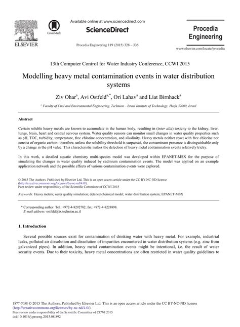 Pdf Modelling Heavy Metal Contamination Events In Water Distribution Systems