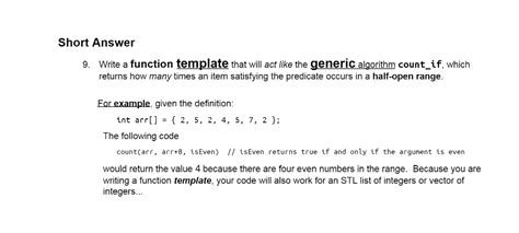 Solved Short AnswerWrite A Function Template That Will Act Chegg