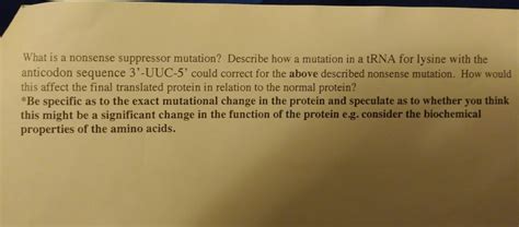 Solved What Is A Nonsense Suppressor Mutation Describe How