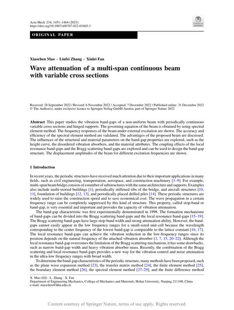 Wave Attenuation Of A Multi Span Continuous Beam With Variable Cross Sections