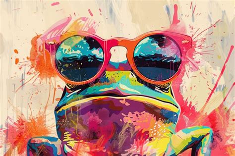 Colorful Frog Wearing Sunglasses With An Eye Patch On Its Face Stock Image Image Of Wildlife