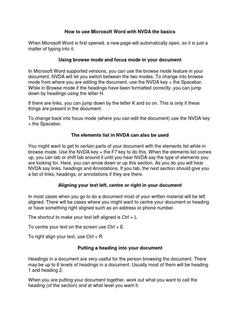 How To Use Microsoft Word With Nvda The Basics Pdf Hyperlink