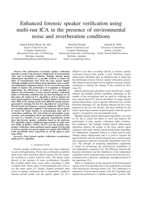 Pdf Enhanced Forensic Speaker Verification Using Multi Run Ica In The