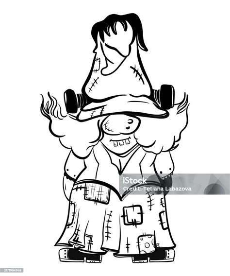 재미 있는 모자에 할로윈 여자 그놈 승화 티셔츠 베개 머그잔에 대한 손 그리기 그림 라인 아트 일러스트 흑인과 백인 포스터 엽서 공책 색칠하기 위한 인쇄 10월에 대한 스톡