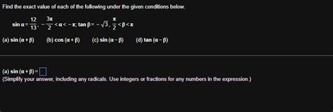 Solved Find The Exact Value Of Each Of The Following Under Chegg