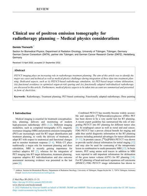 Pdf Clinical Use Of Positron Emission Tomography For Radiotherapy Planning Medical Physics
