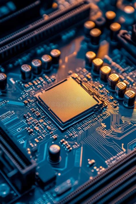 Photograph Of The Electronic Circuit Board On A Processor In A Computer System Stock