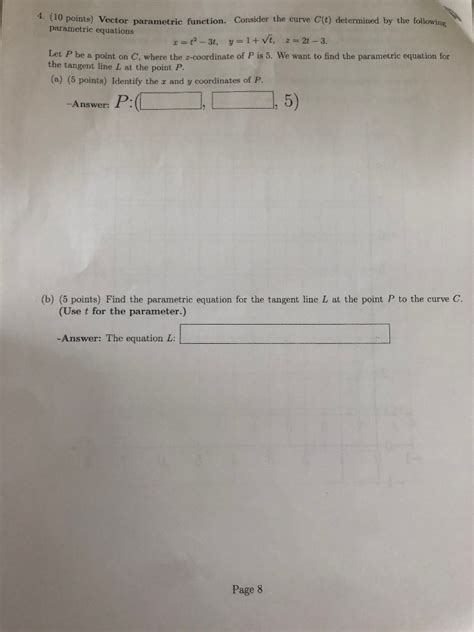 Solved 4 10 Points Vector Parametric Function Consider