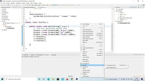 Java Tutorial This Keyword Eclipse Ide Youtube