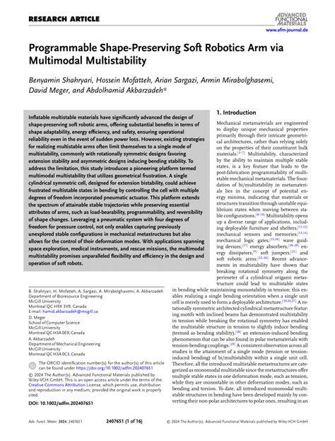 Pdf Programmable Shape‐preserving Soft Robotics Arm Via Multimodal