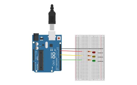 Circuit Design Projek 2 Litar Berkelip 3 Led Traffic Light 3 Output Tinkercad