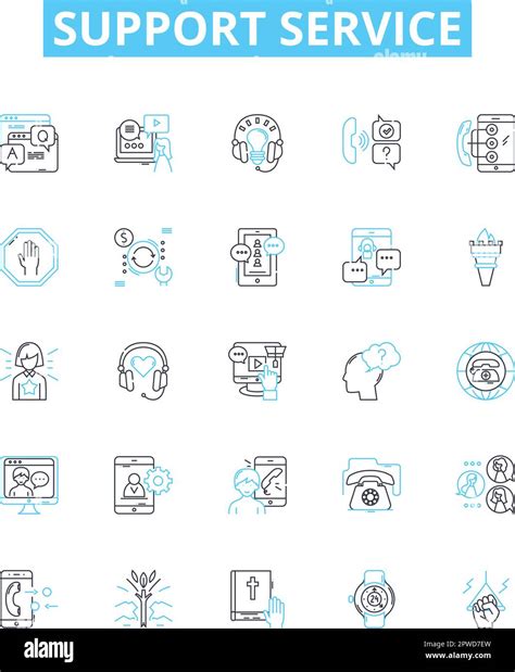 Support Service Vector Line Icons Set Service Support Assistance Help Guidance Backup
