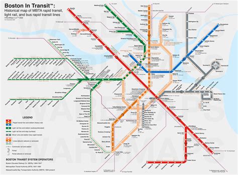 Historical Boston Mbta Rapid Transit Map V2 Wardmaps Llc
