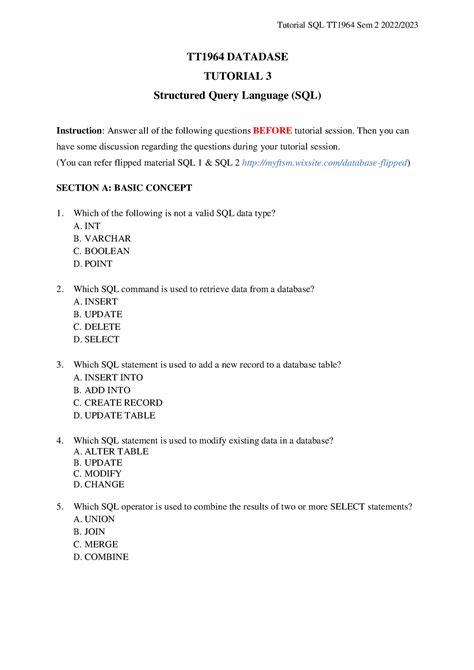 Tutorial 3 Sql A194937 Tt1964 Datadase Tutorial 3 Structured Query