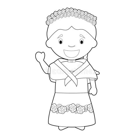 Easy Coloring Cartoon Character From Philippines Dressed In The Traditional Way Vector
