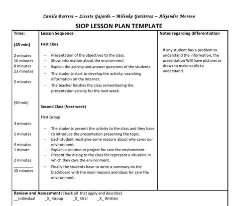 Siop Lesson Plan Template