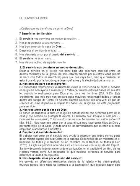 7 Beneficios De Servir A Dios Pdf Oración Amor