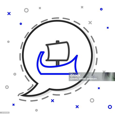 흰색 배경에 고립 된 라인 고대 그리스 삼각 아이콘 다채로운 개요 개념 벡터 갤리선에 대한 스톡 벡터 아트 및 기타 이미지 갤리선 고대의 고전 양식 Istock