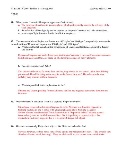 Resolution For Assignment 19 Our Golden Age Of Planetary Exploration Astr 206 Docsity