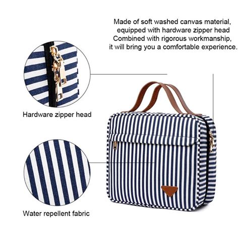 Badu Bg Пътна тоалетна чанта на райета с кука за закачане 4 отделения Органайзер за козметика с