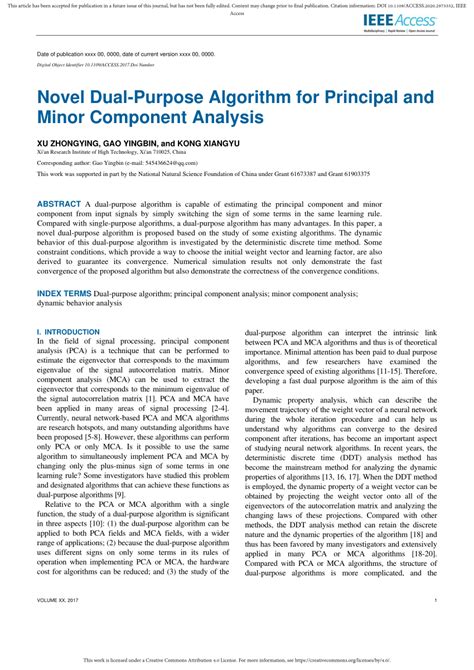 Pdf Novel Dual Purpose Algorithm For Principal And Minor Component