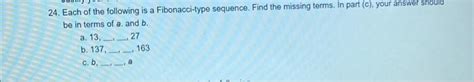 Solved 24 Each Of The Following Is A Fibonacci Type Chegg