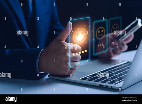 Customer Service And Satisfaction Business Man Giving Feedback Satisfaction Five Stars