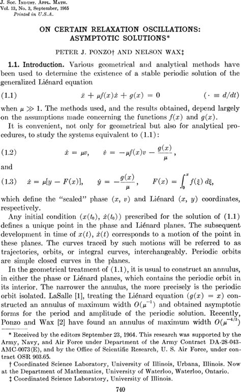 On Certain Relaxation Oscillations Asymptotic Solutions Siam Journal