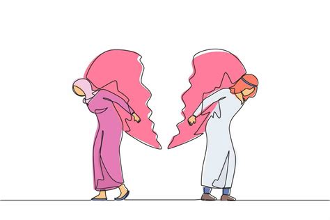 Single Continuous Line Drawing Broken Heart Carried By Arab Man And