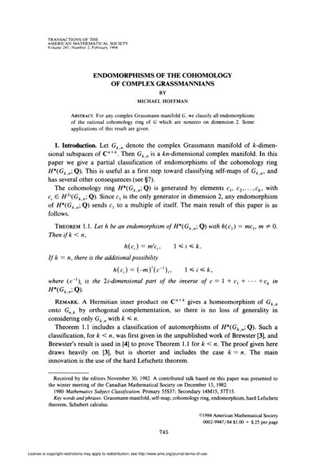 pdf endomorphisms of the cohomology of complex grassmannians
