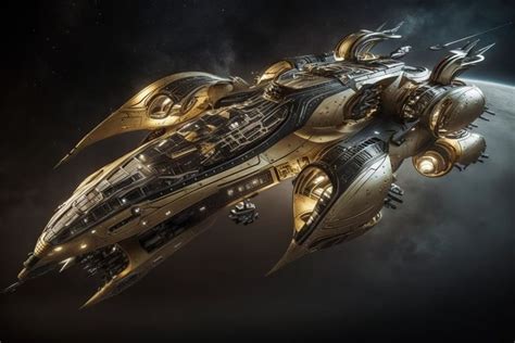 Futuristic Space Ship Flying Through The Sky Fantasy Starship The