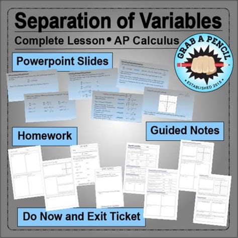 Ap Calculus Separation Of Variables Complete Lesson By Grab A Pencil