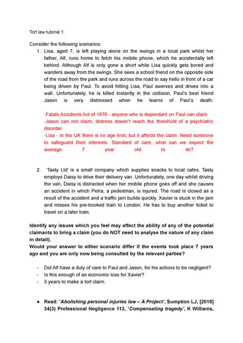 Tort Law Tutorial Tort Law Tutorial Consider The Following Scenarios Lisa Aged
