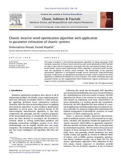 Pdf Chaotic Invasive Weed Optimization Algorithm With Application To