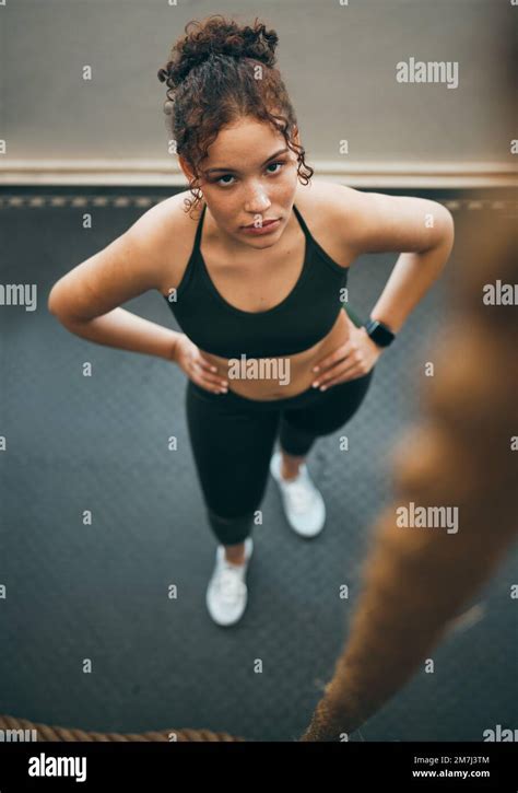 Rope Climbing Gym And Fitness Of Woman Ready For Sports Challenge Full Body Workout And