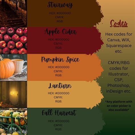 Fall Color Palette Color Palette With HEX CMYK RGB Codes Color