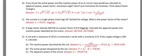 Solved 10 If You Know The Active Power And The Reactive Chegg Com