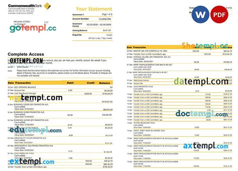 Sample Australia Commonwealth Bank Statement Template In Excel And Pdf Format Fully Editable