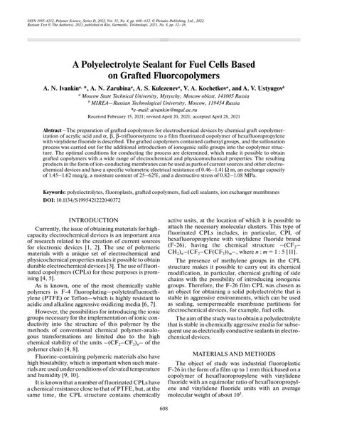 Pdf A Polyelectrolyte Sealant For Fuel Cells Based On Grafted Fluorcopolymers