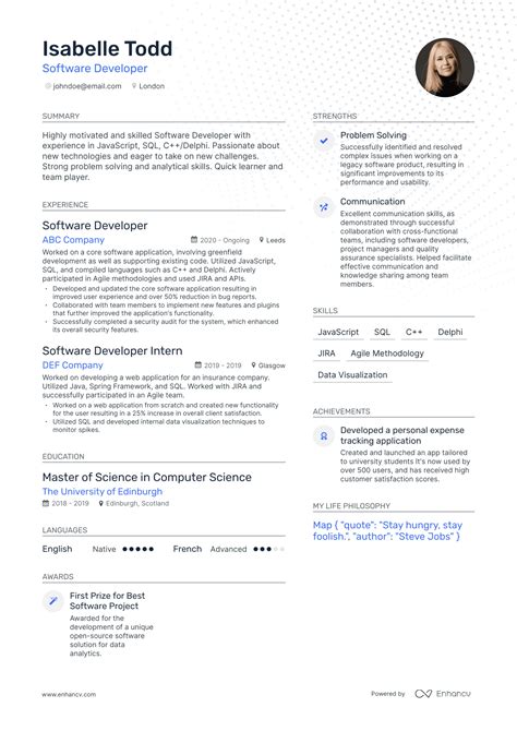 Software Developer CV Examples For Software Developer CV Examples For