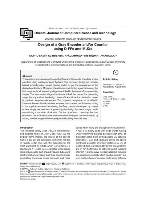 Pdf Design Of A Gray Encoder And Counter Using D Ffs And Muxs
