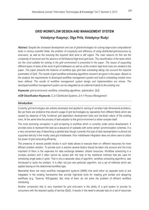 Pdf Grid Workflow Design And Management System … · Paper The Paper