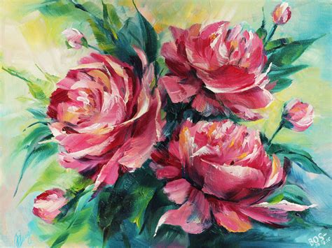 Иллюстрация Пионы в стиле живопись