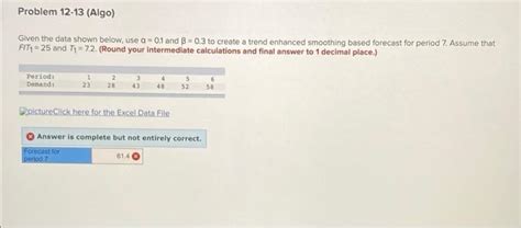 Solved Problem 12 13 Algo Given The Data Shown Below Use Chegg Com