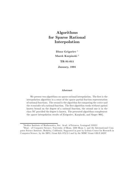 Pdf Algorithms For Sparse Rational Interpolation
