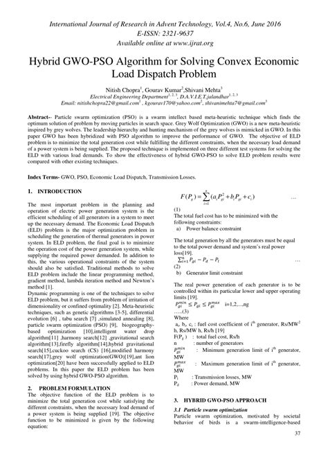 pdf hybrid gwo pso algorithm for solving convex economic load dispatch problem