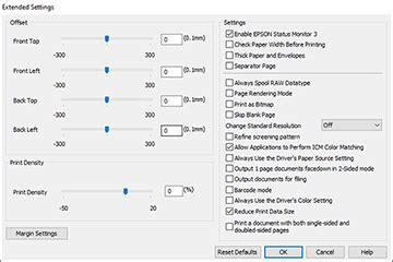 Selecting Extended Settings Windows